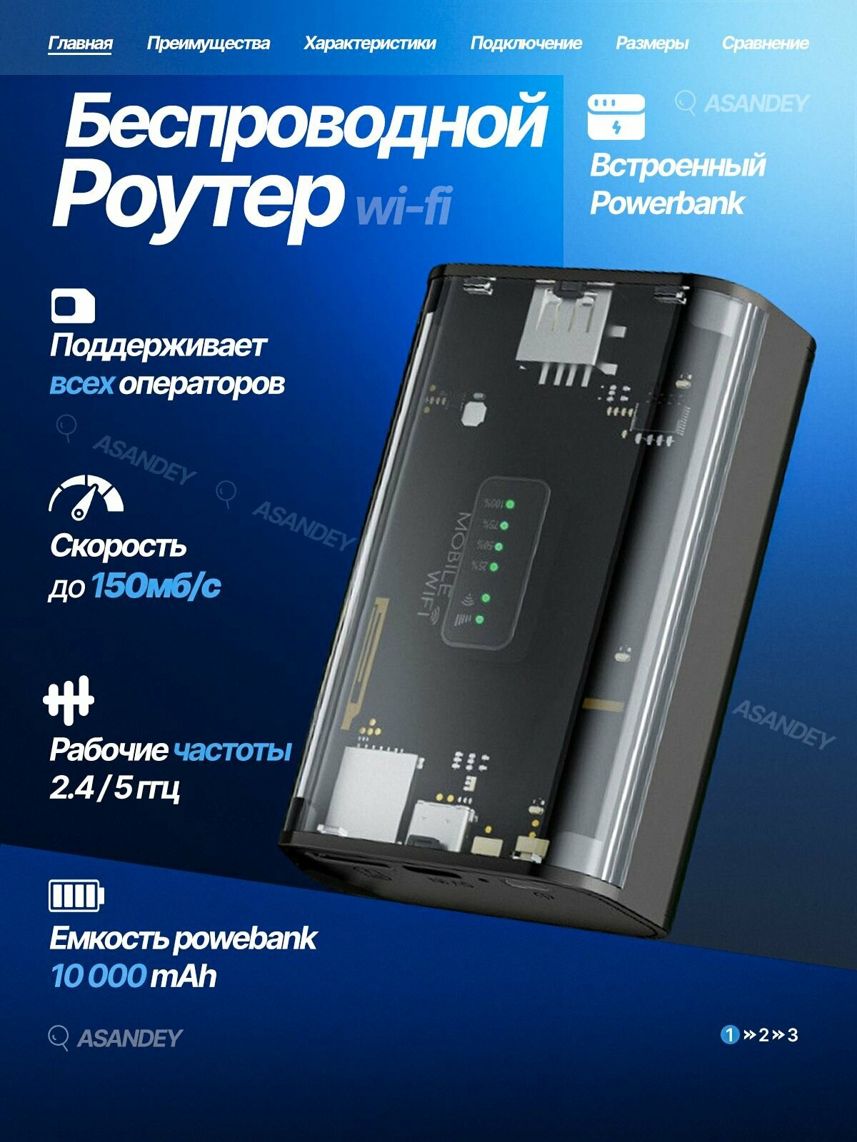 Роутер Wifi карманный с сим картой 2.4ггц и 5ггц Повербанк 10000 mA/h