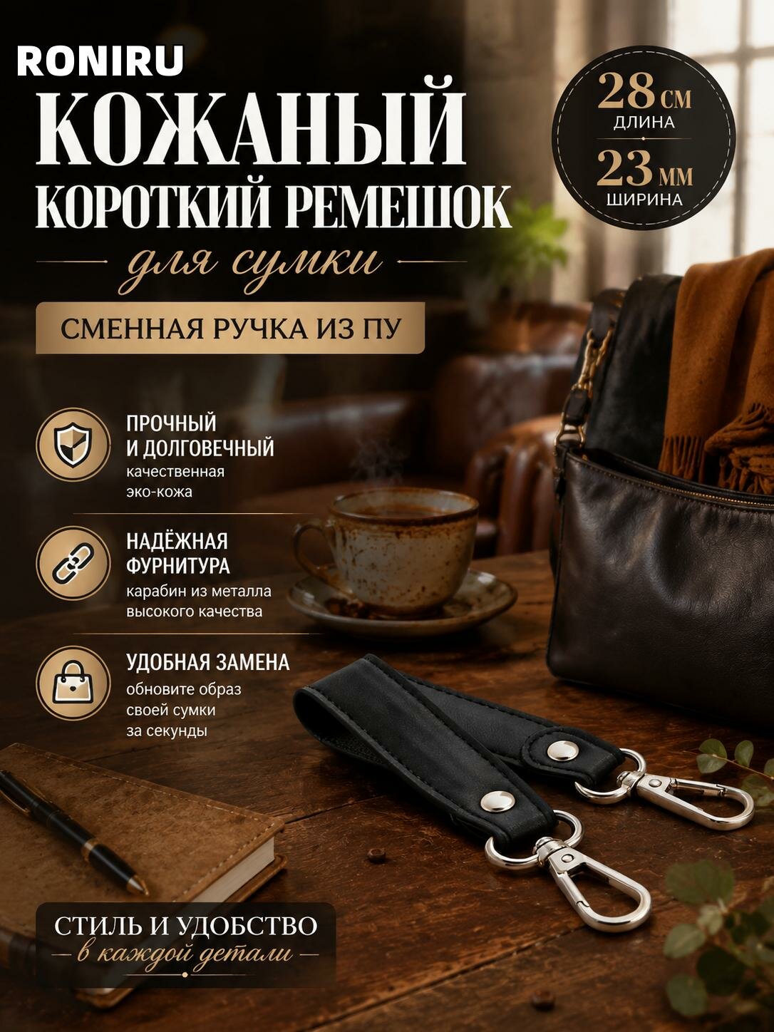 Кожаный короткий ремешок для сумки, сменная ручка из ПУ 28 см ширина 23 мм