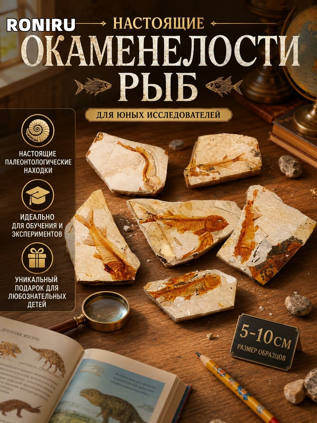Палеонтологические окаменелости рыб, 5-10 см для обучения детей естественным наукам