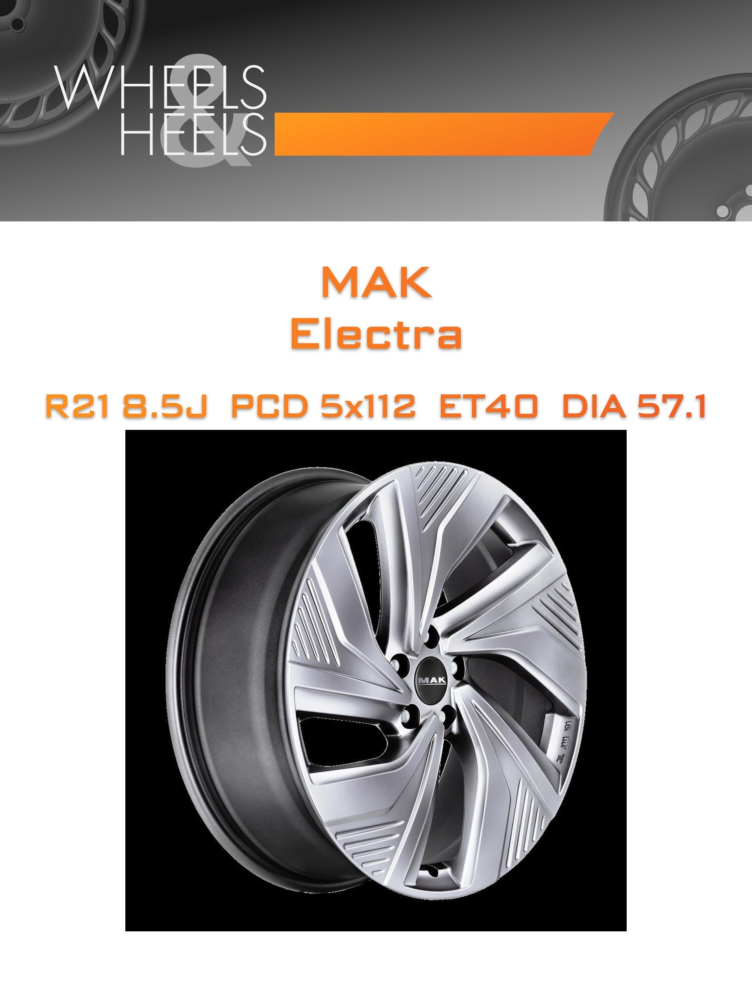 Диск автомобильный литой MAK Electra 21x8.5 5x112 et40 dia57.1 Светлый титан