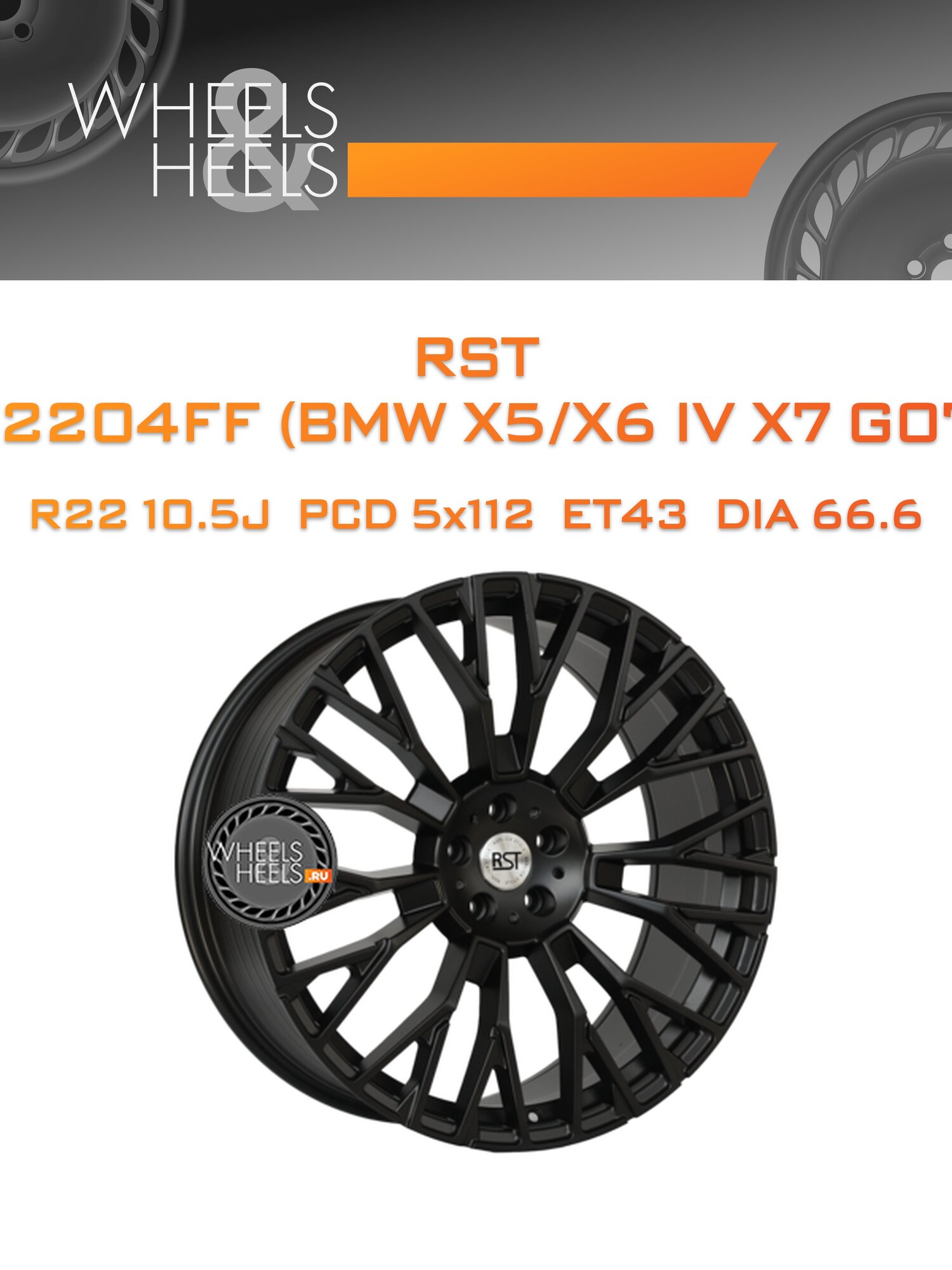 Диск автомобильный литой RST R2204FF (BMW X5/X6 IV X7 G07) 22x10.5 5x112 et43 dia66.6 BLm
