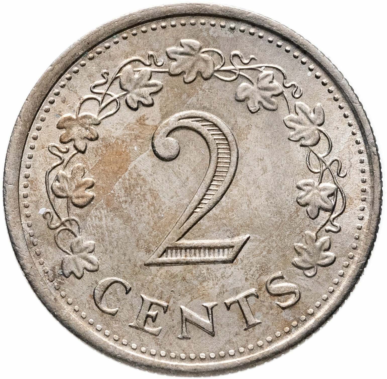 Мальта 2 цента cents 1976, Мельхиор медь-никель, в сохранности XF