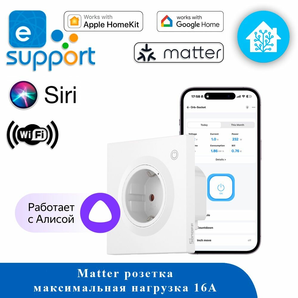Розетка SONOFF WiFi WS01TPF-E MATTER
