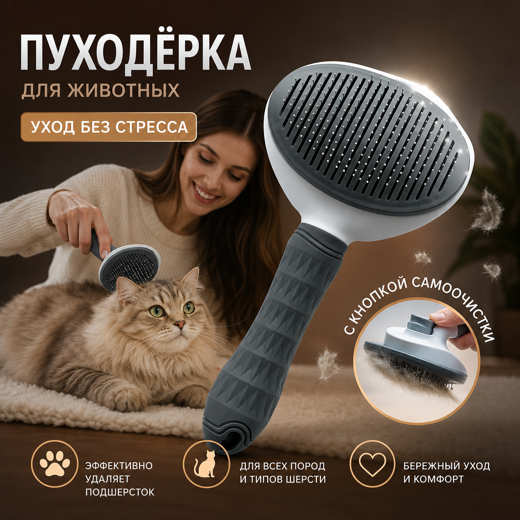 Профессиональная щетка для груминга кошек и собак, легко чистить, самоочищающаяся