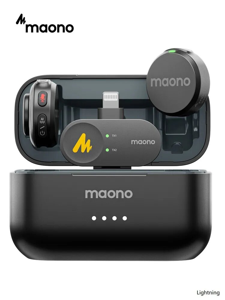 MAONO Микрофон петличный WAVE T5 Lightning, черный матовый