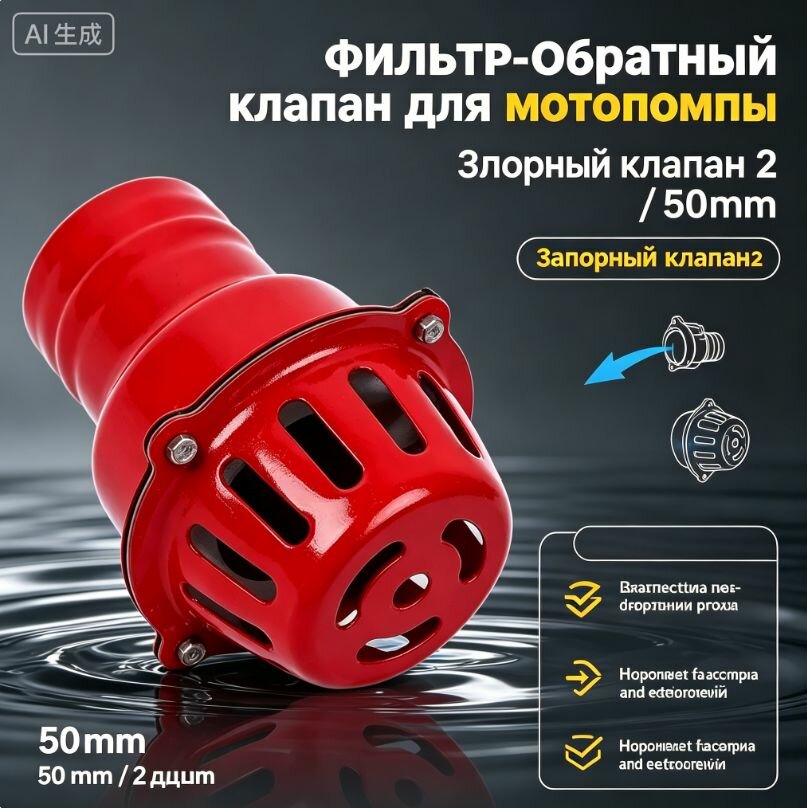 Всасывающий фильтр (железный) с обратным клапаном для насосов, мотопомп 2" (50 мм) для насоса 50 мм для мотопомпы 50 мм