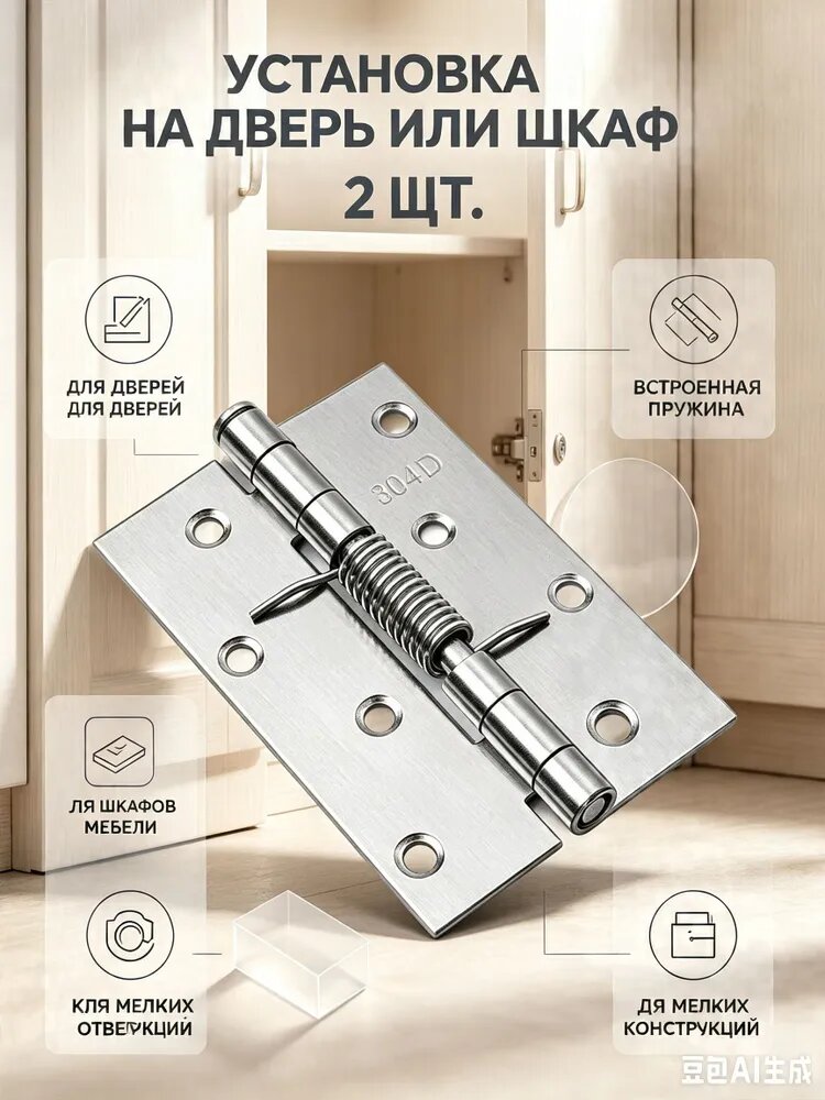 Петли с пружиной для дверей 2шт. Петля доводчик 68мм