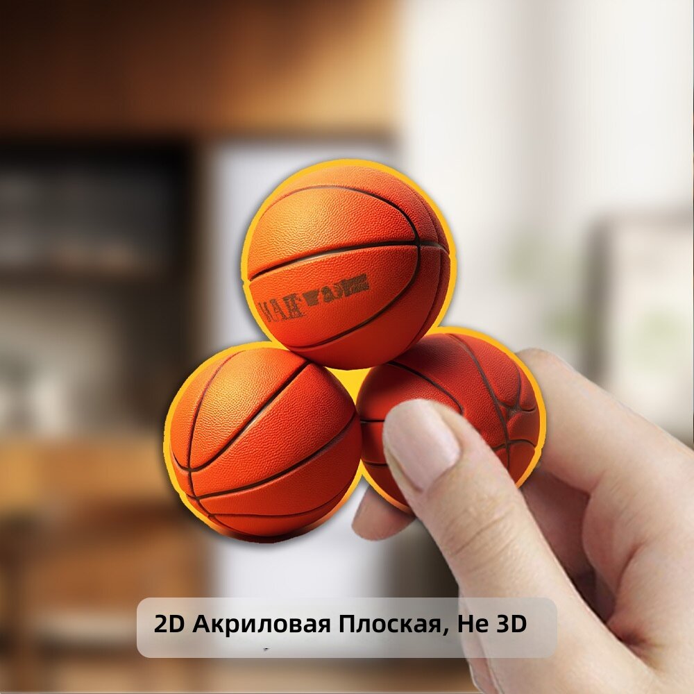 Баскетбольный магнит для холодильника, 2D плоский дизайн, динамичная композиция из трех игроков, из акрила и резины, ярко-оранжевый/красный декор, подарок для спортивных фанатов и украшение спортивной комнаты