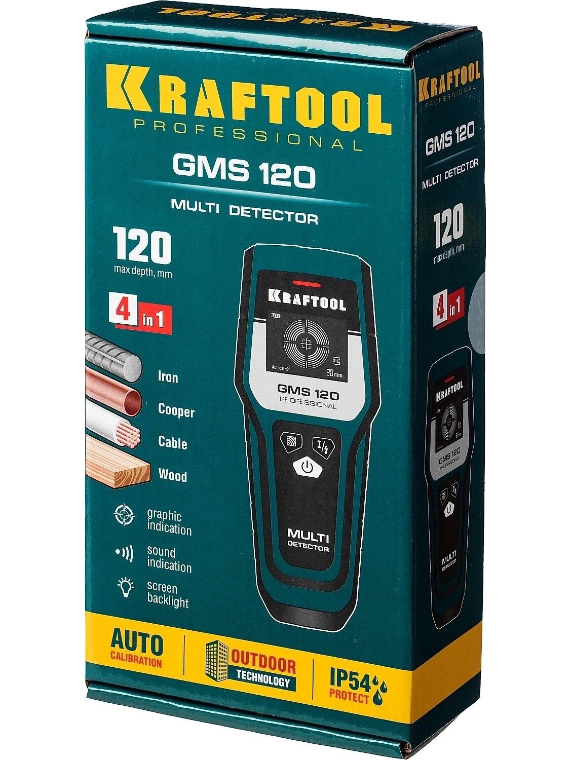 Универсальный детектор проводки KRAFTOOL GMS-120, ЖК дисплей