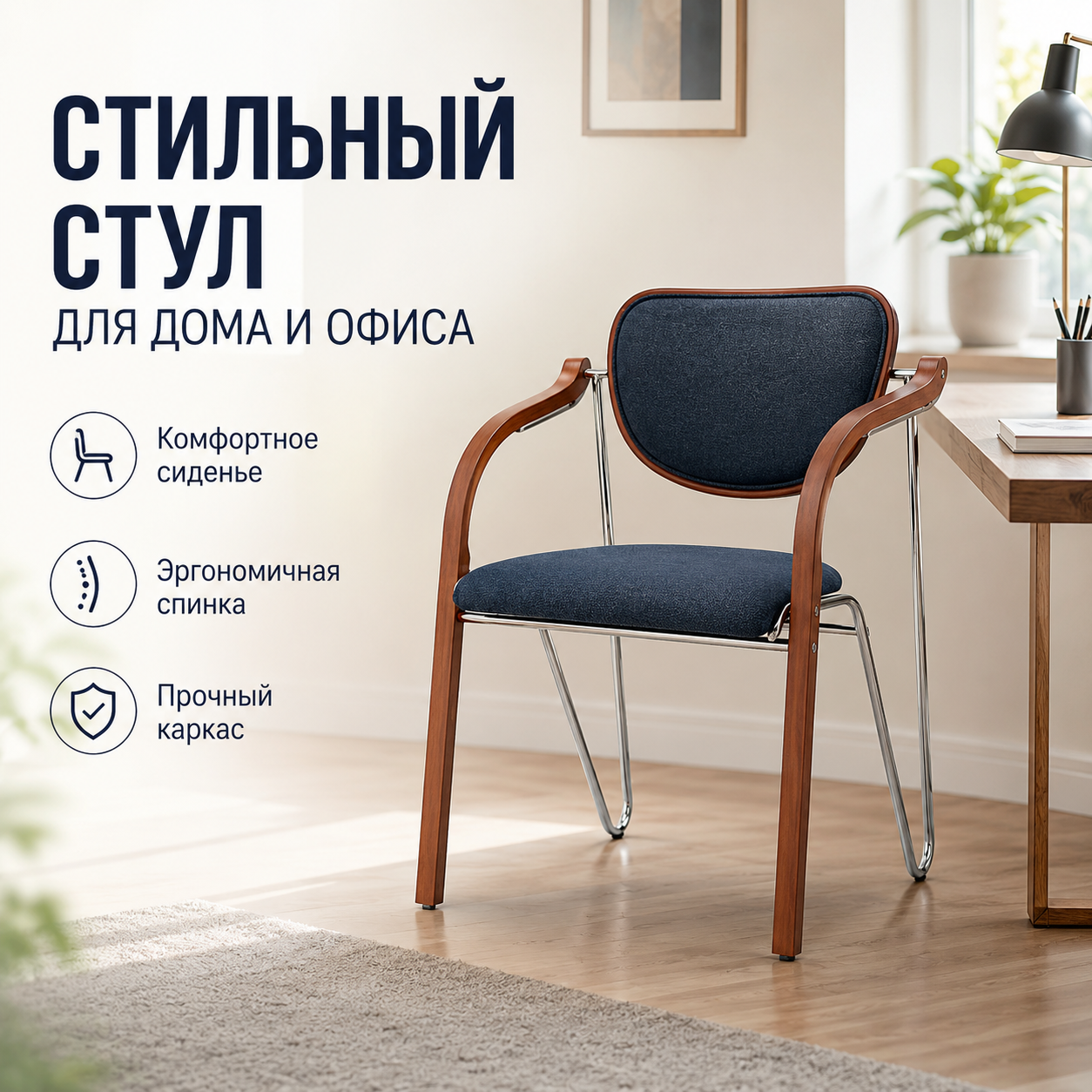Стул Баухаус, массив дерева, металл, винтажный стиль ваби-сави