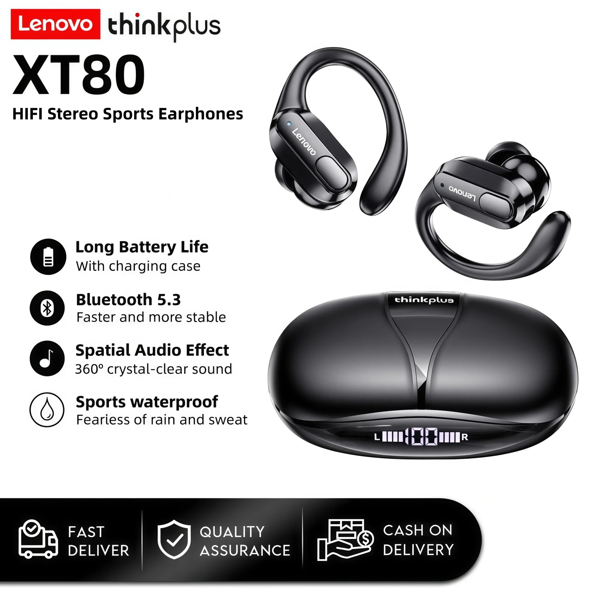 Lenovo XT80 TWS Беспроводные Наушники XT80 Black