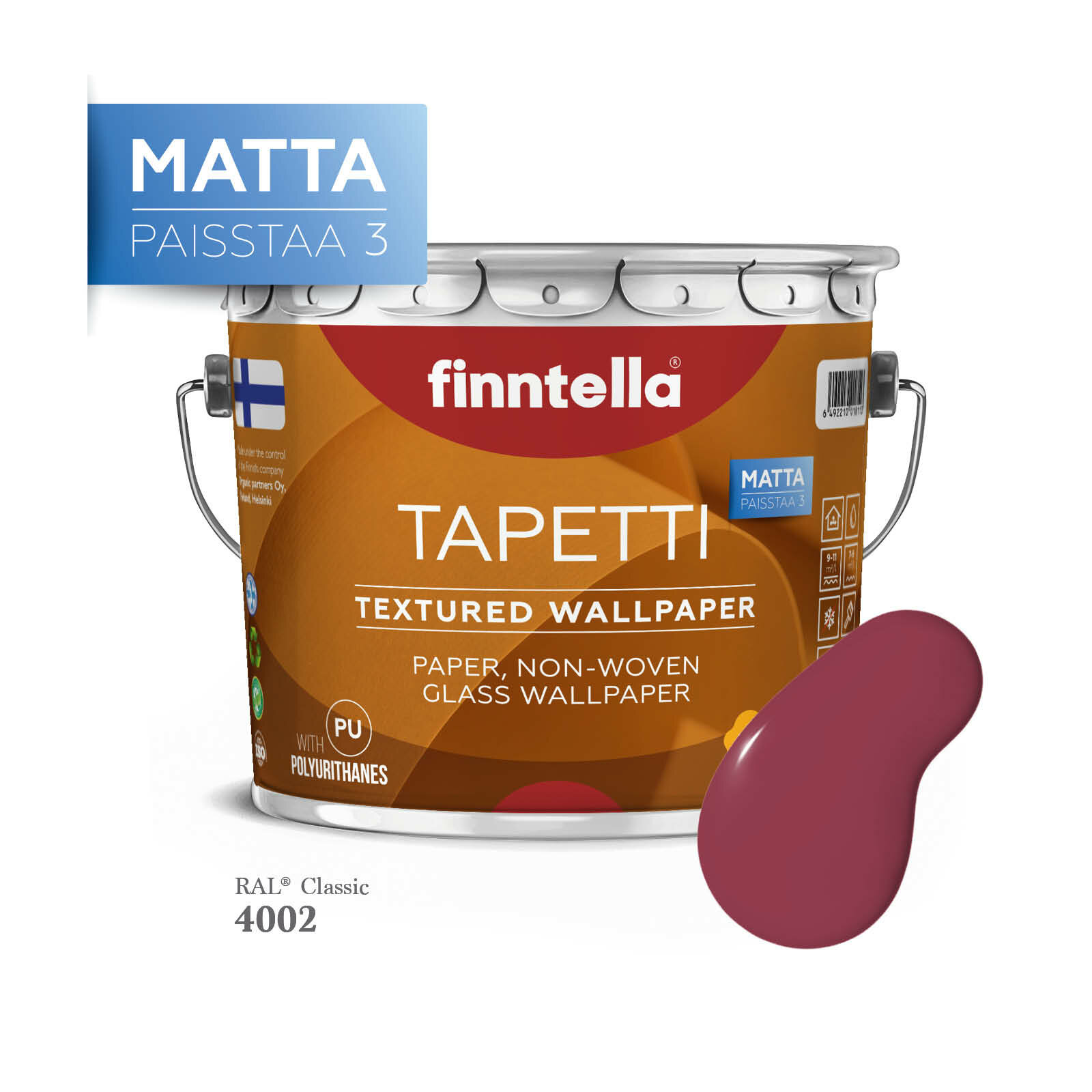 Матовая краска для обоев под окраску TAPETTI Matta FINNTELLA, Цвет RAL 4002 Красно-фиолетовый( Red violet), 2,7л