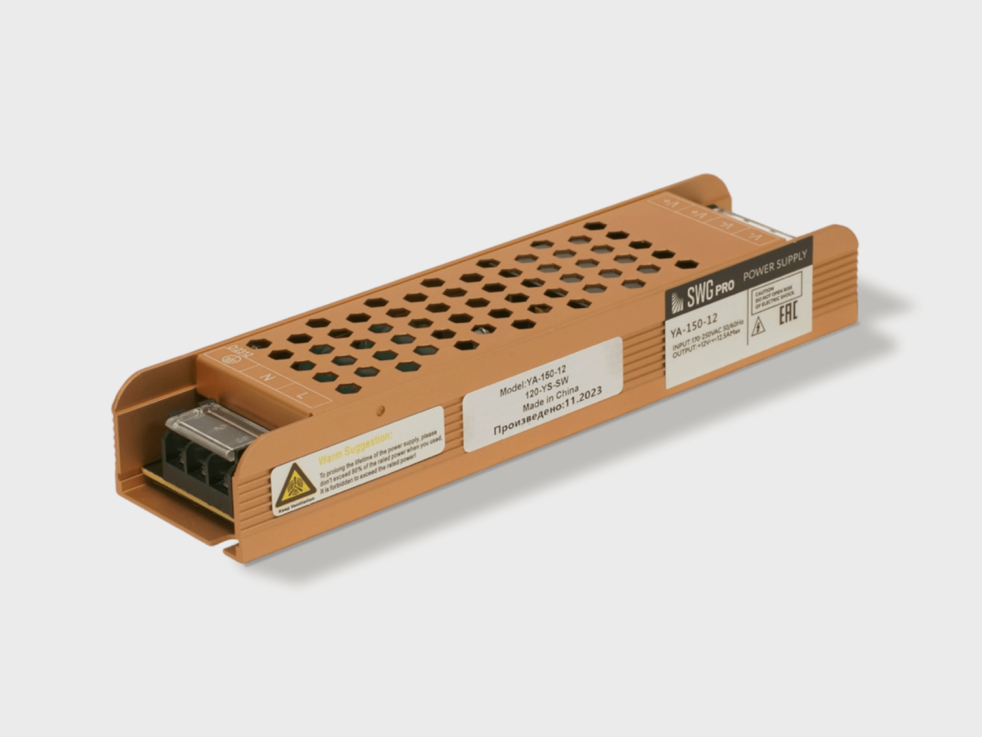 Компактный блок питания в металлическом корпусе, IP20, 150W, 12V, YA-150-12