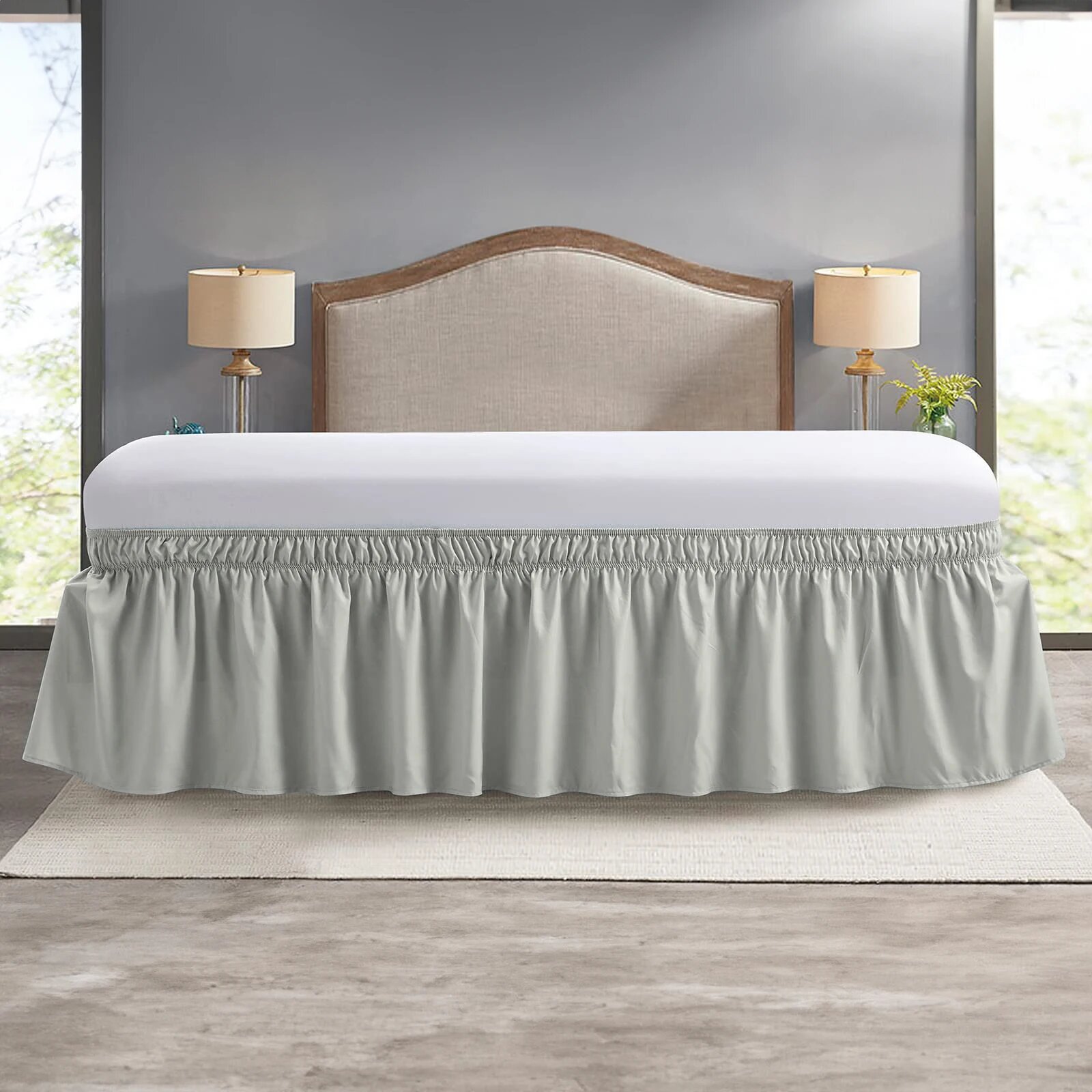 Однотонная юбка-накидка на кровать из полиэстера Twin 99x190cmx38cm, Серый, Grey