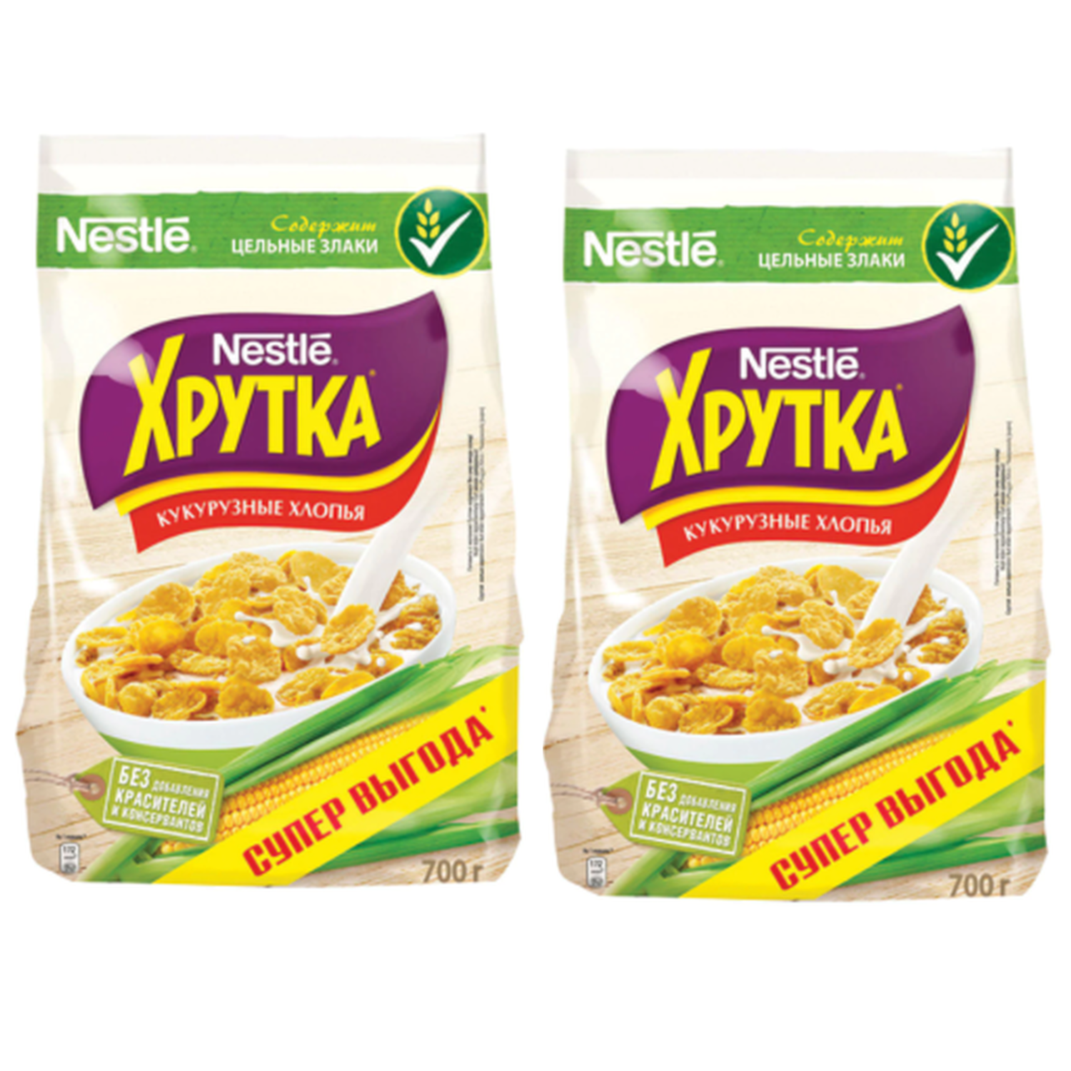 Хрутка Сухой завтрак, хрустящие кукурузные хлопья, 700 г, 2 штуки