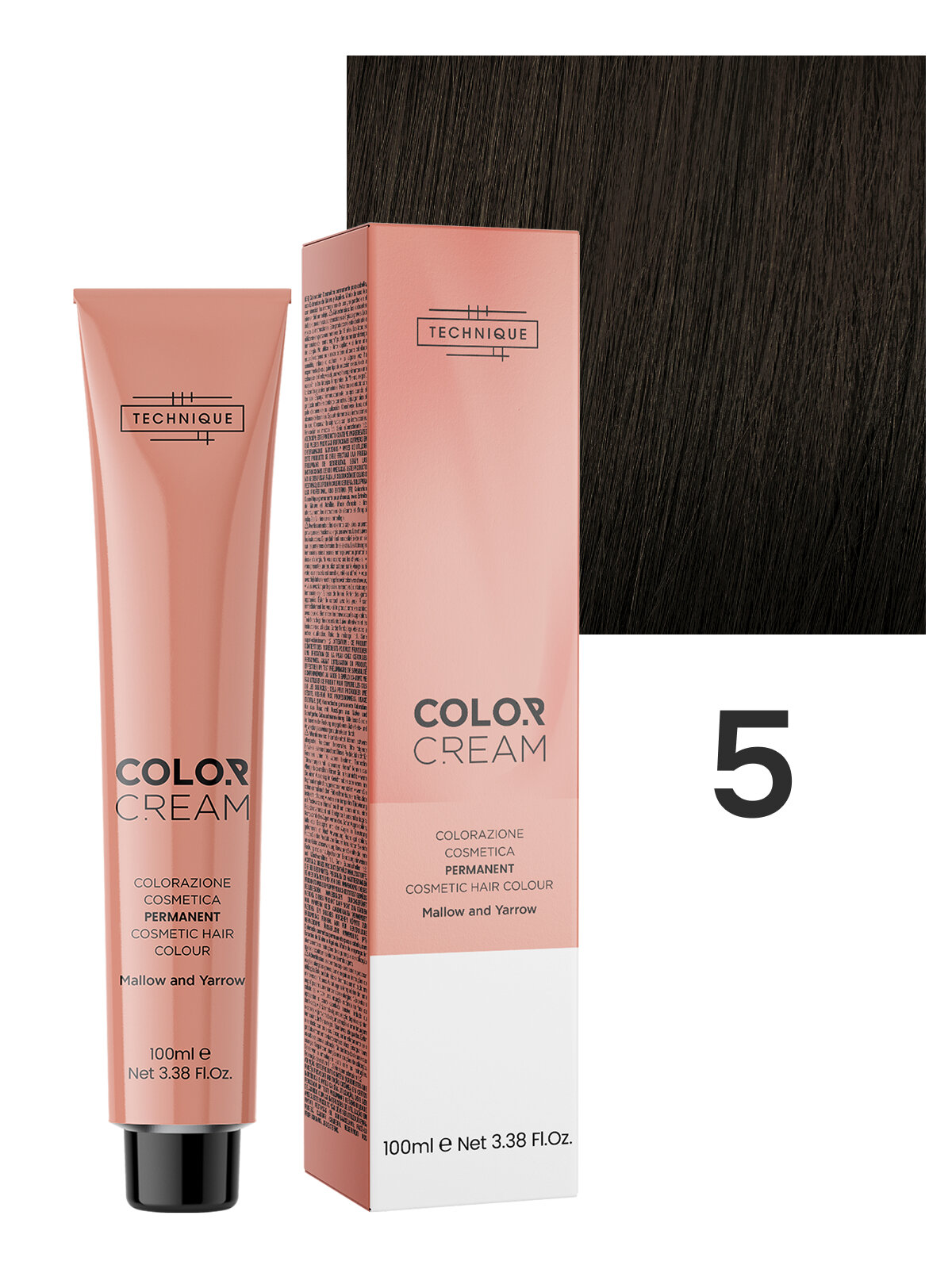 Крем - краска для волос профессиональная Technique Color Cream Permanent Cosmetic Hair Colour 5 Светлый каштановый, 100 мл