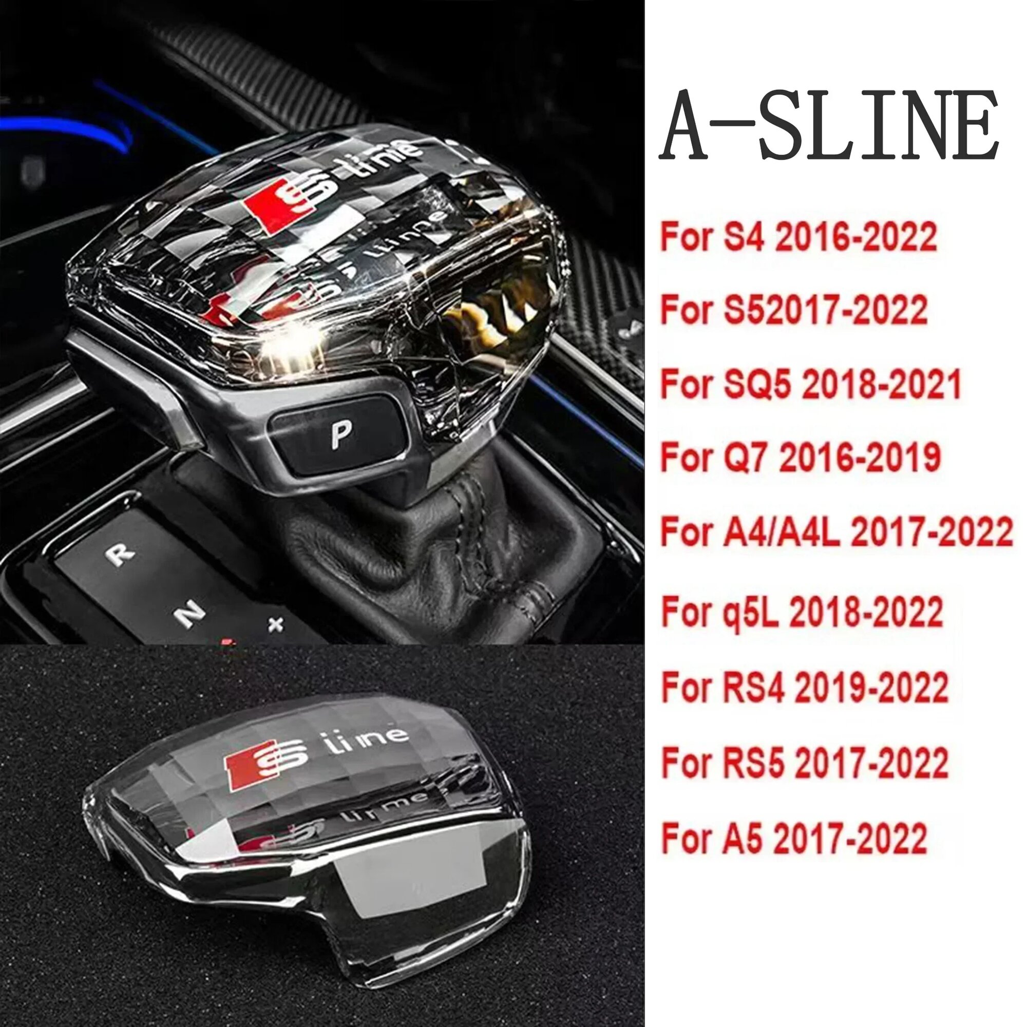 Для Audi A4 A5 A6 A8 A7 Q5 Q7 Q8: Модифицированная хрустальная ручка переключения передач, накладка на рычаг КПП, декоративная головка рычага с наклейкой RS Sline