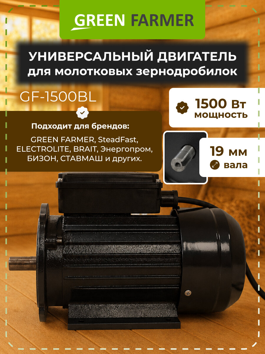 Электродвигатель для молотковых зернодробилок GF-1500BL 220В, мощность 1500 Вт