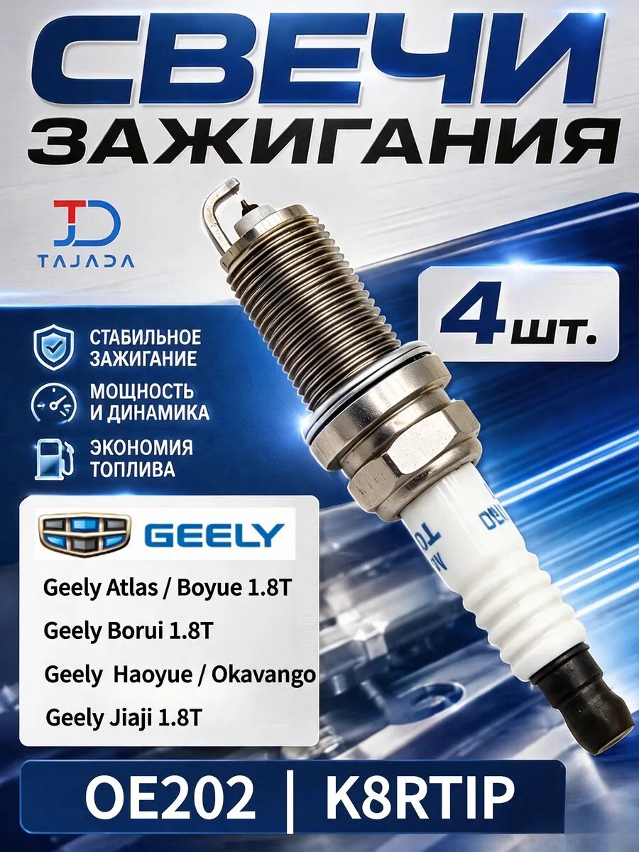 Свечи зажигания OE202 K8RTIP -4шт GEELY 1.8T