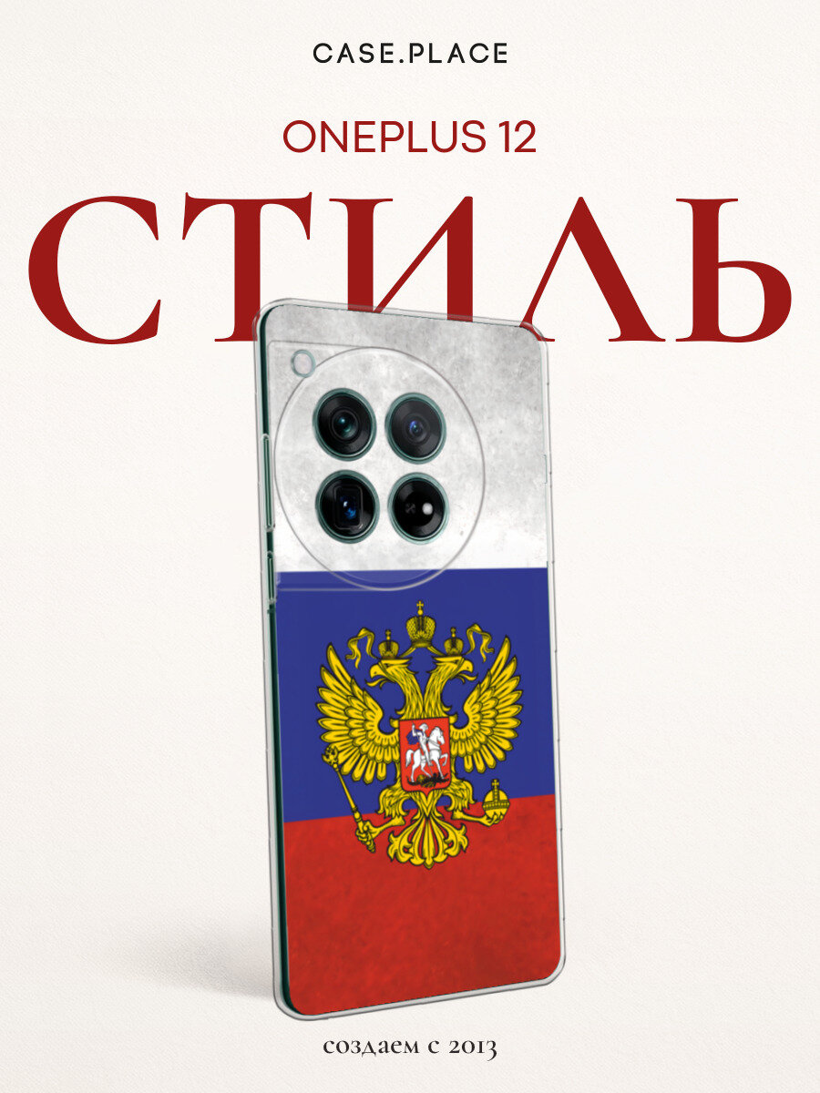 Чехол на OnePlus 12 / Ван Плас 12 с принтом Флаг и герб России