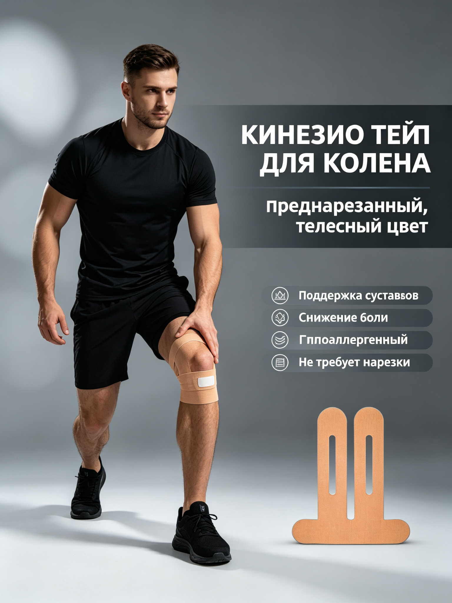 Преднарезанный кинезиологический тейп на колено, спортивный тейп для бега, марафона и баскетбола, поддержка надколенника
