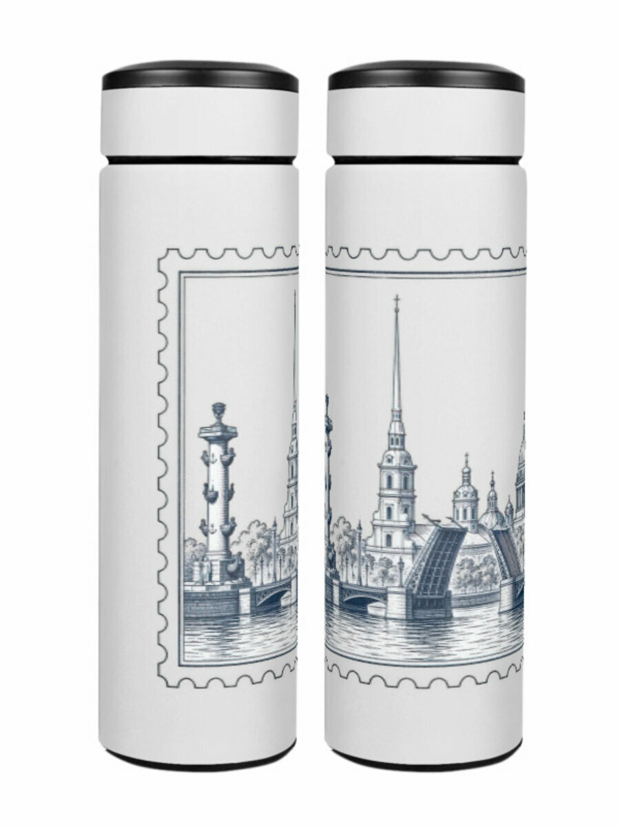 Термос «Подарок из Санкт Петербурга, сувенир из Питера» (белый)