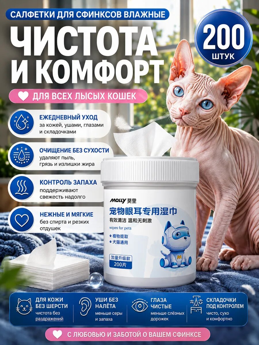 Салфетки для сфинксов влажные