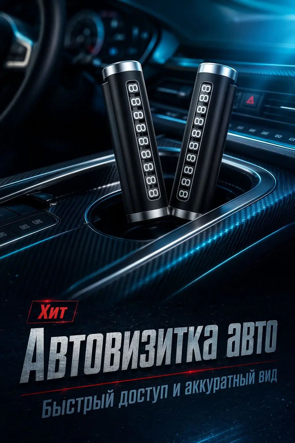 Автовизитка металлическая чёрная для автомобиля, скрытая парковочная табличка с цифрами, компактный аксессуар для салона