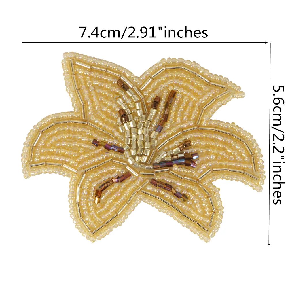 Цветочная аппликация из бисера, 7.4x5.6см, PP, 2шт