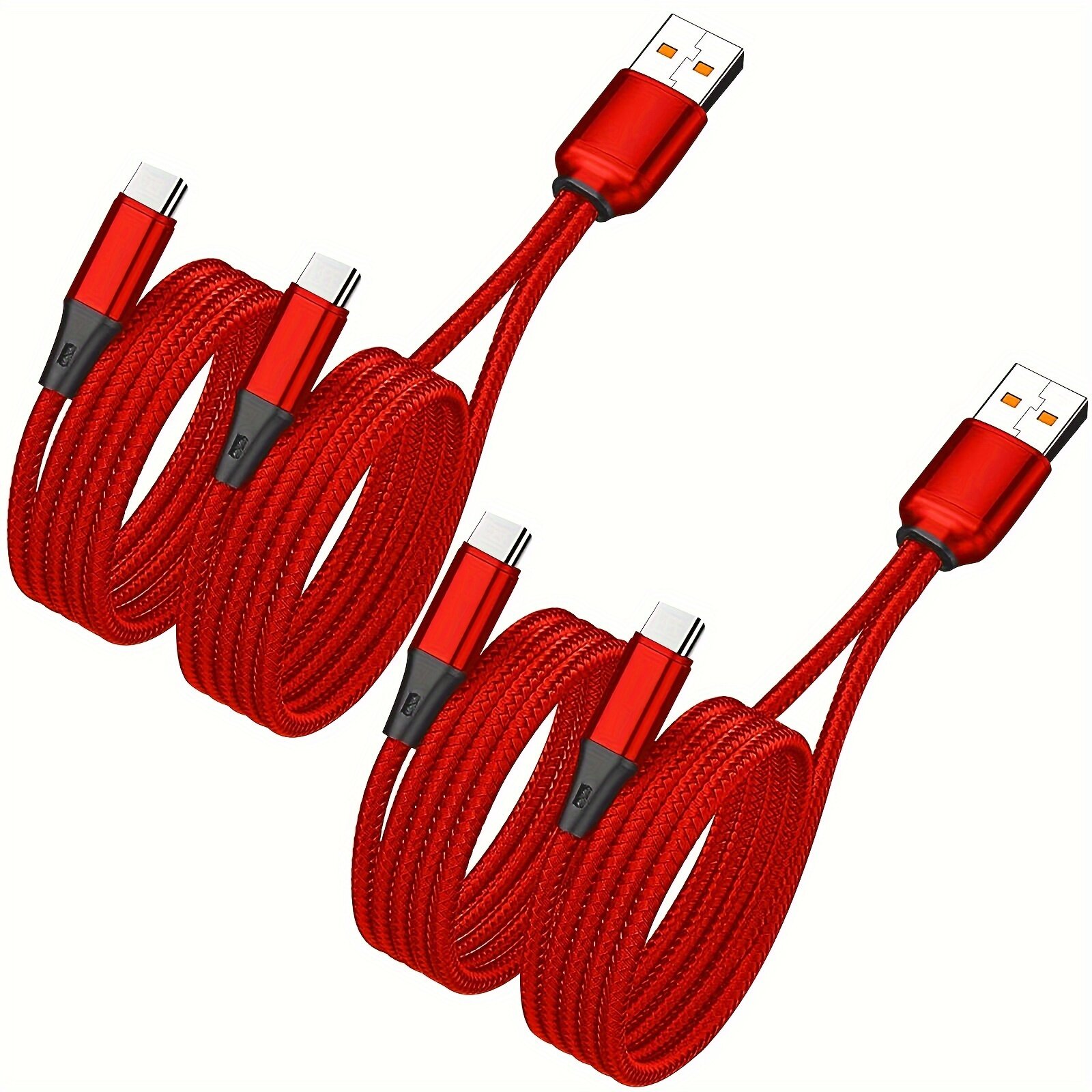 Кабель-разветвитель USB-A на два разъема USB-C с нейлоновой оплеткой, длина 4 фута, комплект 2 шт