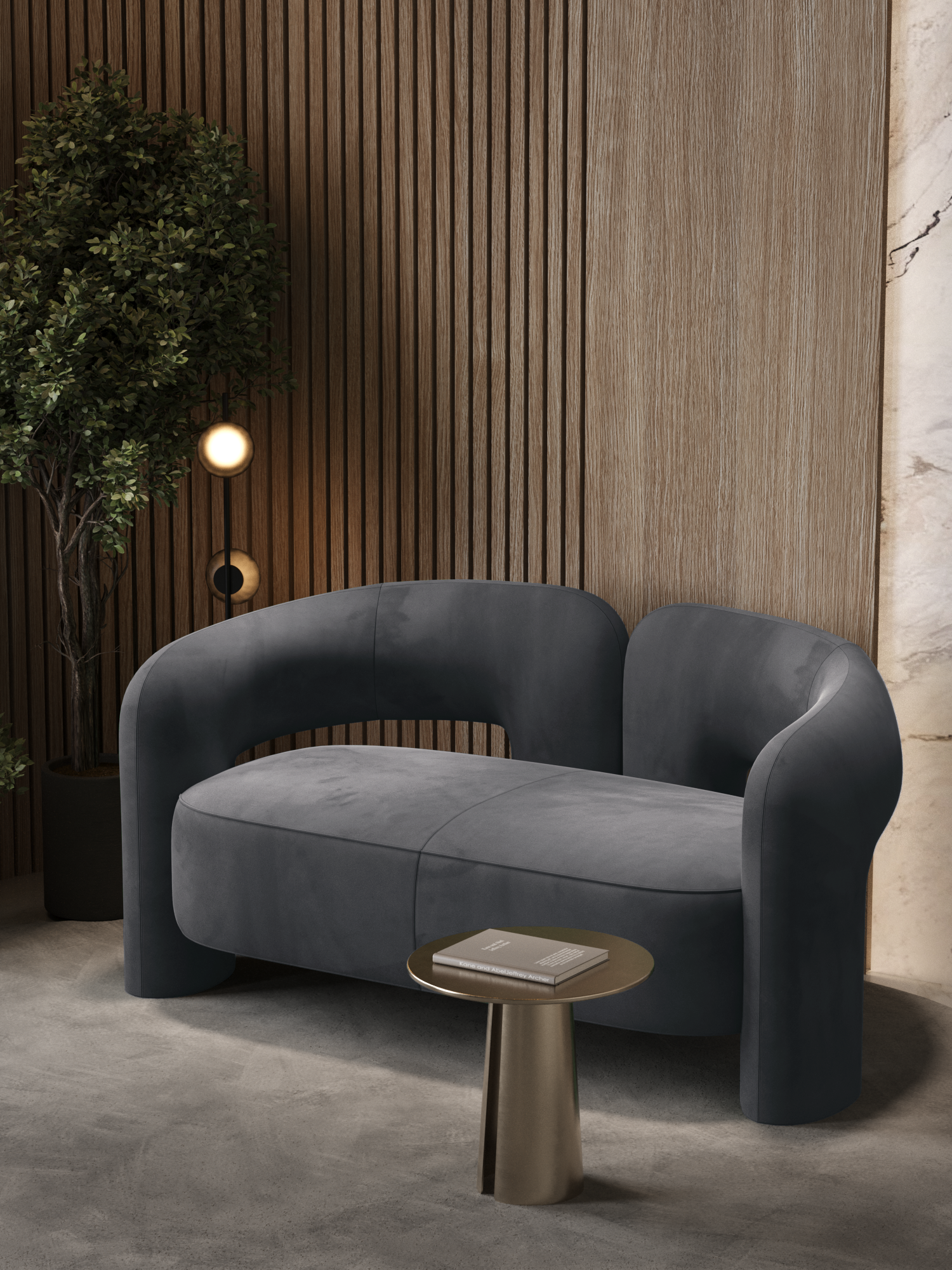 Диван дизайнерский AZZURRO, велюр DREAM GRAFIT 140 см. прямой