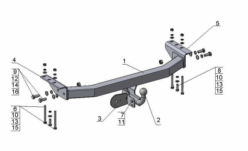 Фаркоп для Mitsubishi Pajero Sport 1998-2008 Тип шара: A. Нагрузки: 2000/100 кг, MI 15