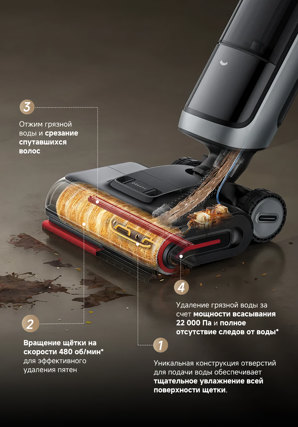 Вертикальный пылесос Dreame H15 Pro Heat, сухая и влажная уборка, 400Вт, чёрный