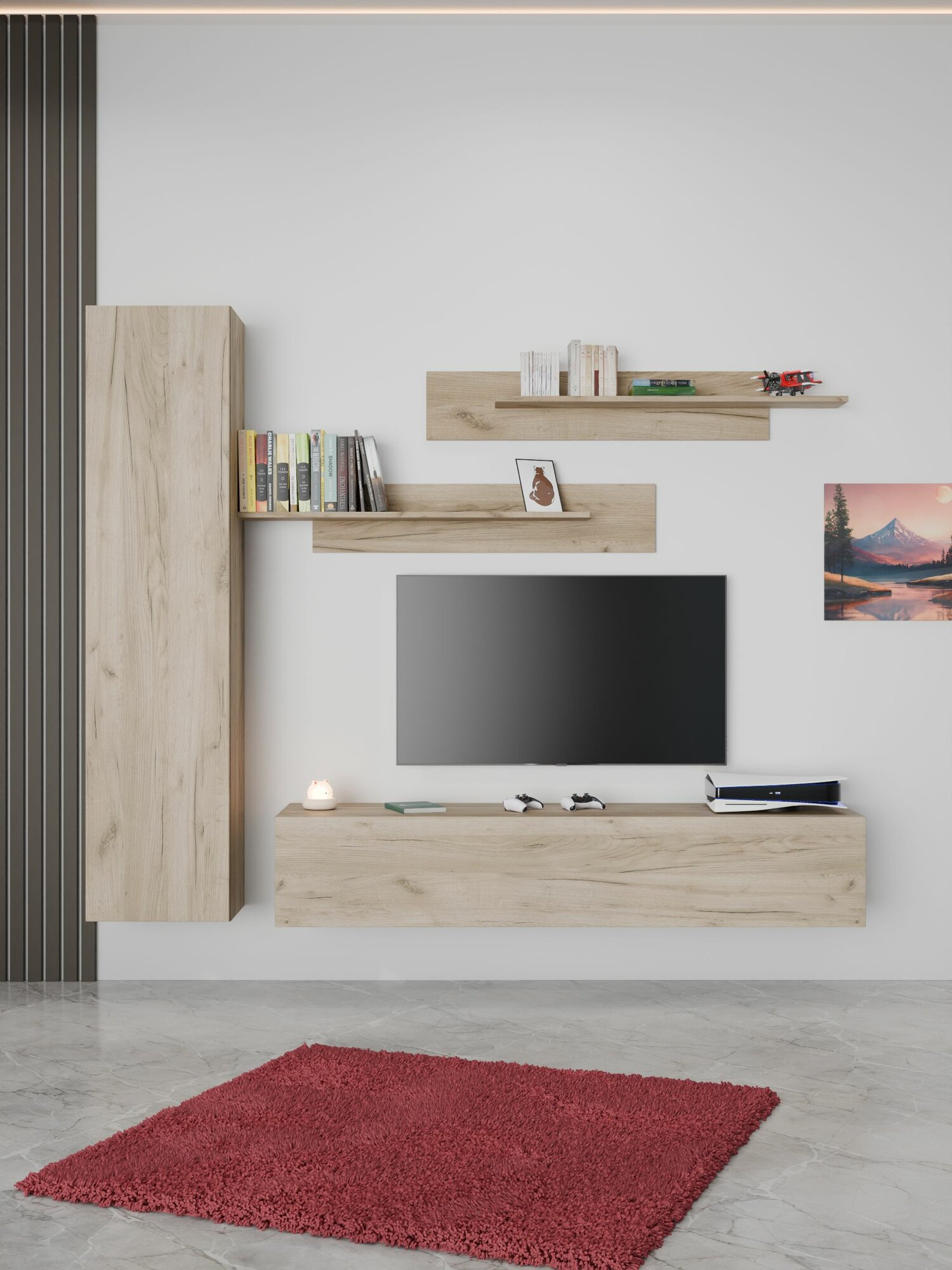 Стенка в гостиную, стенка для гостиной Флекс, подвесная 200х170х40 см (ШхВхГ), дуб крафт серый