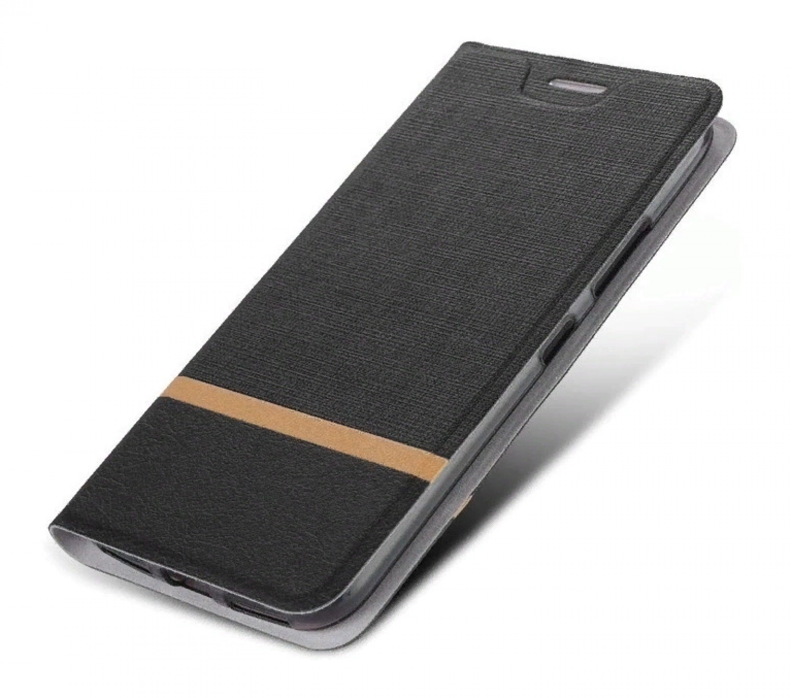 Чехол-книжка MyPads для Xiaomi Redmi Note 7, Note 7 Pro и Note 7S из водоотталкивающей ткани под джинсу с золотой полосой