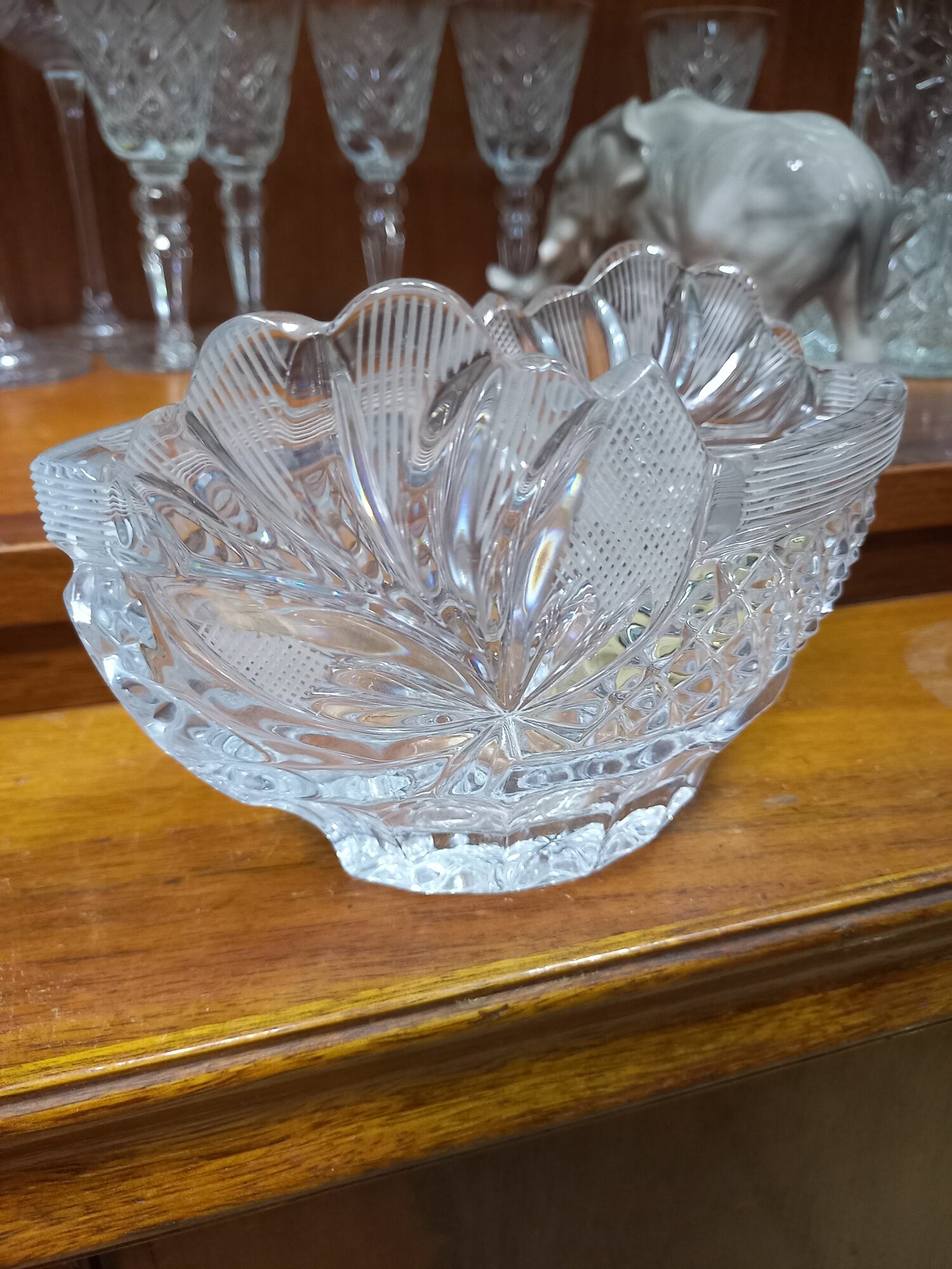 Винтажный советский Салатник Ладья из хрусталя. СССР
