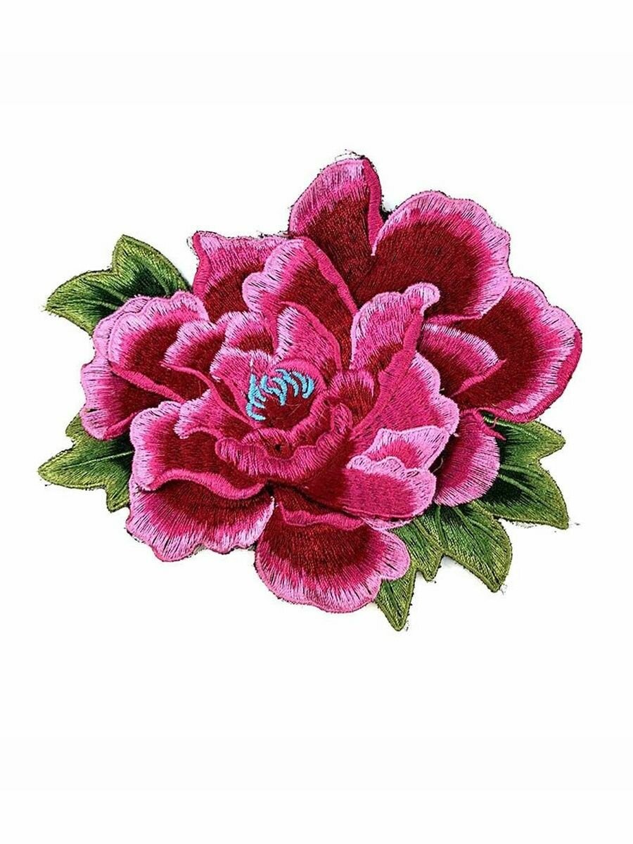 Нашивка-вышивка роза, 12x15 см, розовая