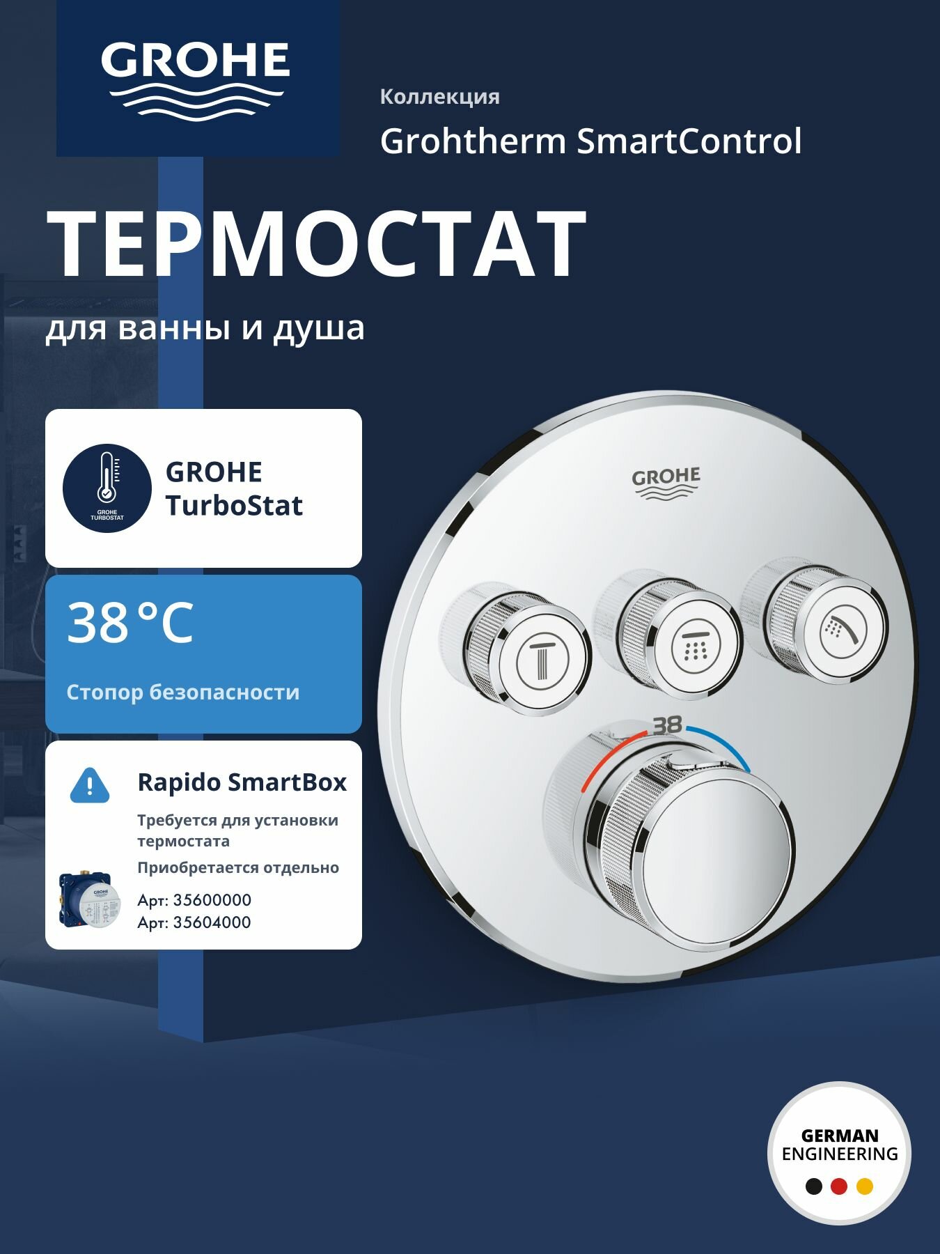 Внешняя часть термостатического смесителя GROHE Grohtherm SmartControl, хром (29121000)