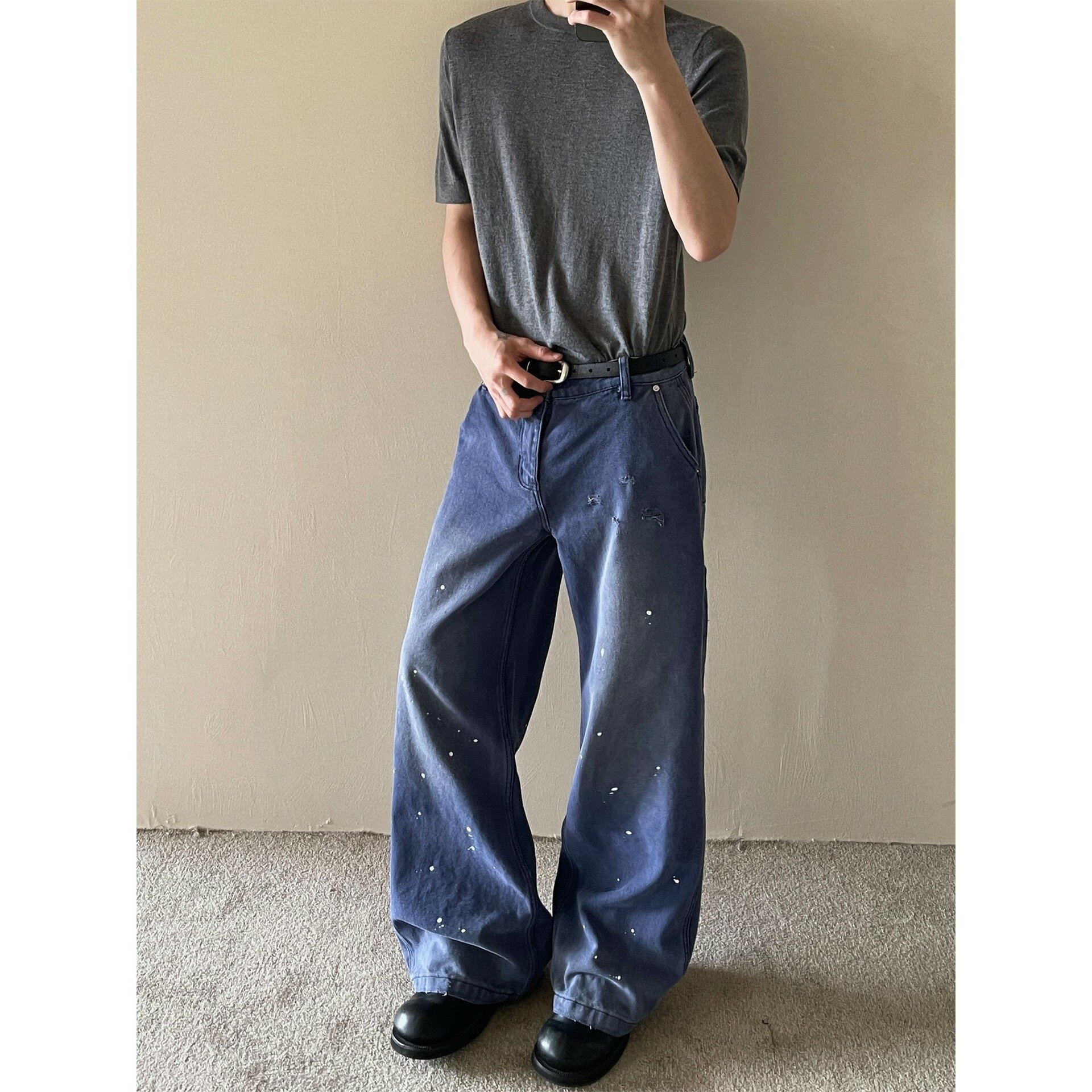 LI Mall Джинсы женские белые высоко посадочные широкие легкие для йоги деним