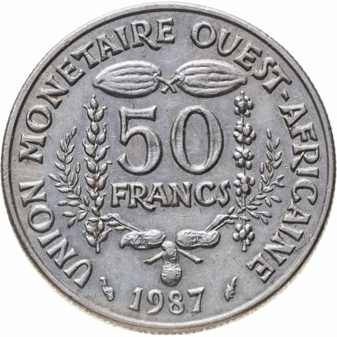 Западная Африка BCEAO 50 франков francs 1987, Мельхиор медь-никель, в сохранности XF