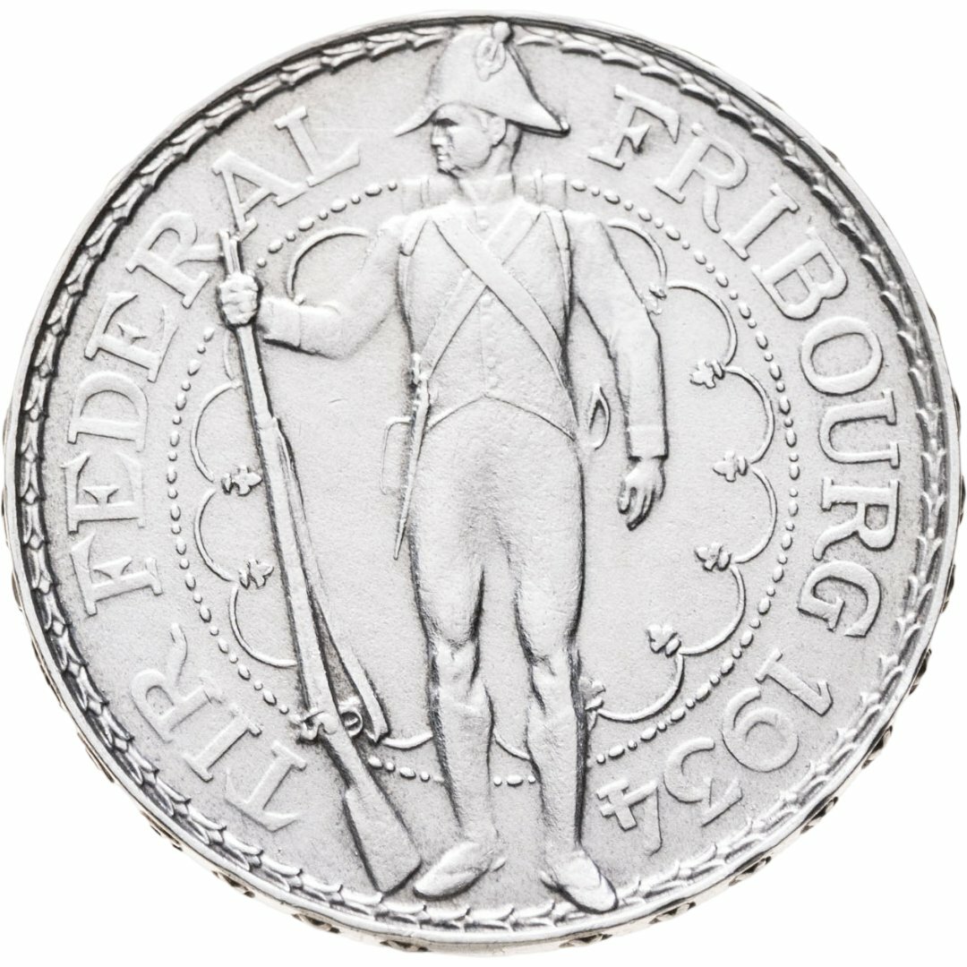 Швейцария 5 франков 1934 "Стрелковый фестиваль во Фрибуре", Серебро 835, в сохранности UNC