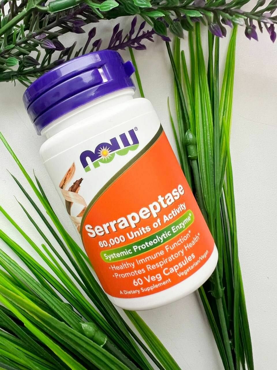 Серрапептаза Now Foods, 60000SU, для иммунитета, пищеварения, сердечно-сосудистой и дыхательной систем, 60 капсул