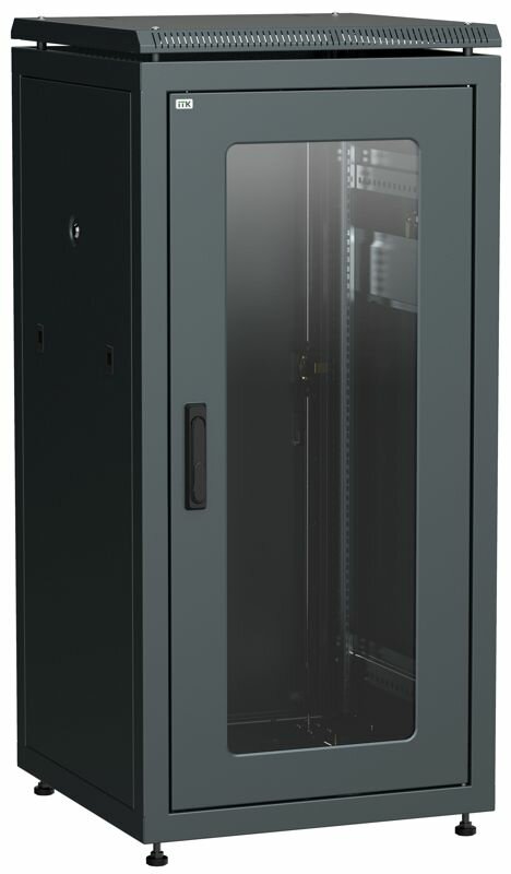 Шкаф сетевой 19дюйм LINEA N 24U 600х600мм стеклянная передняя дверь задняя металлическая черн. ITK LN05-24U66-GM