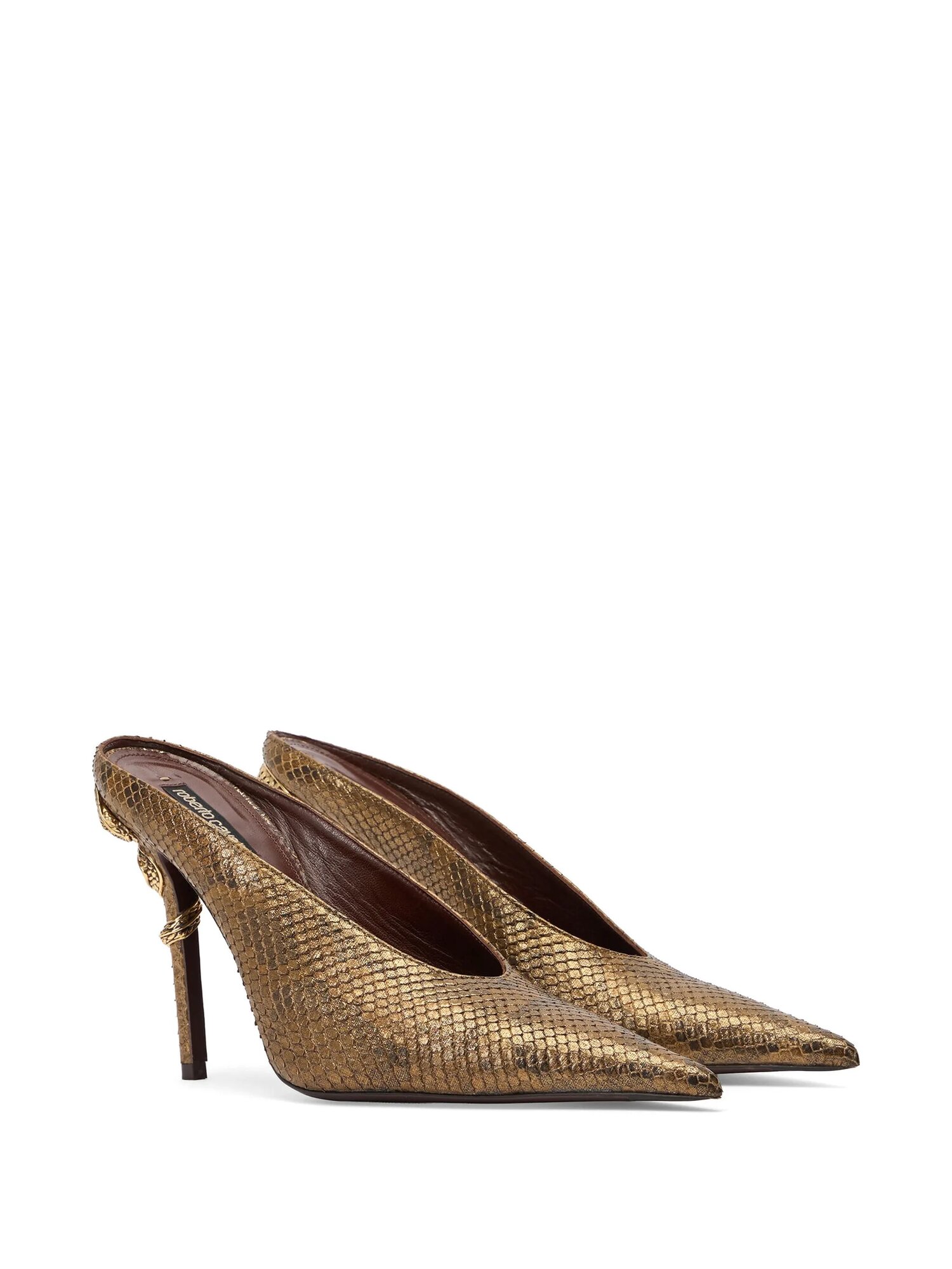 Мюли Roberto Cavalli Python snake-motif mules, размер 41, золотистый — фото 1