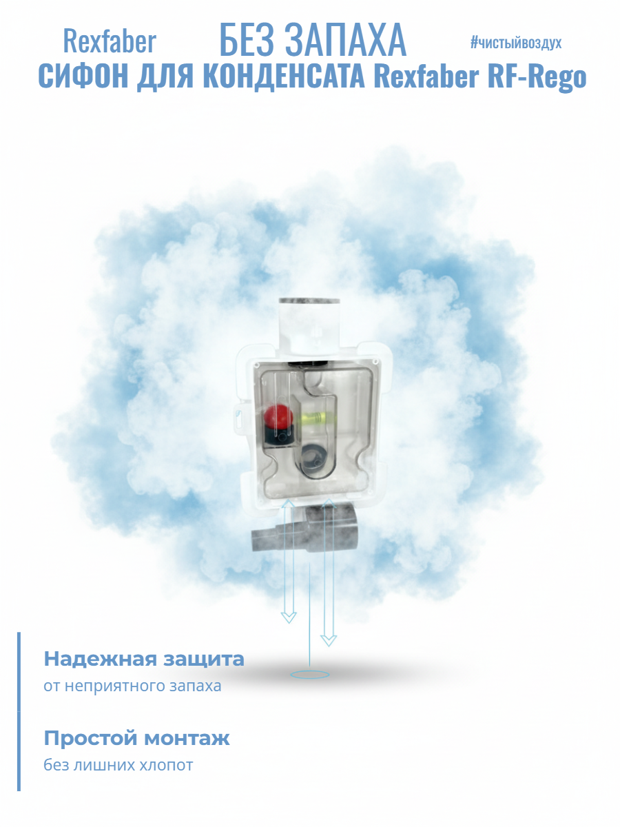Сифон Rexfaber "RF-ReGO", для кондиционера, с гидрозатвором, встраиваемый, серый