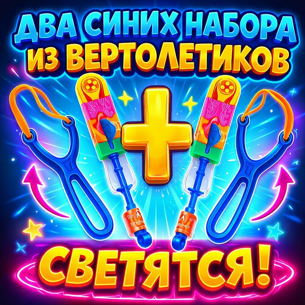 ДВА вертолетика с рогатками синие