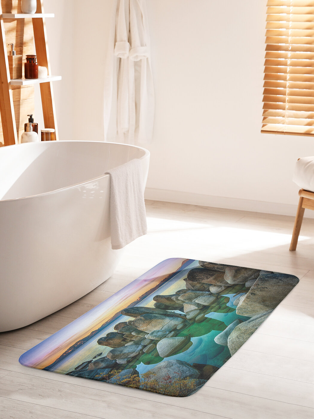 Коврик для ванной комнаты и туалета противоскользящий "Каменное ограждение" 60х100 см, JoyArty