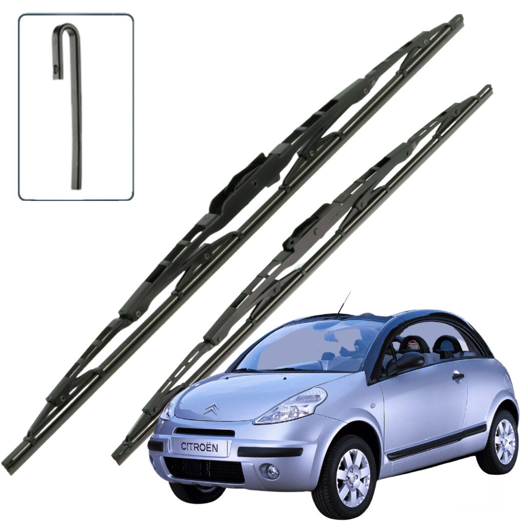 Дворники Citroen C3 (1) HB / Ситроен Ц3 открытый кузов 2003 / 2004 / 2005 / 2006 Щетки стеклоочистителя каркасные для автомобиля 600мм-600мм к-т 2шт.