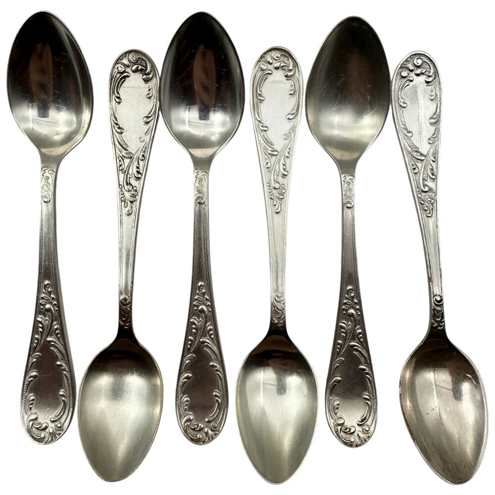 Ложка чайная "Пламя старое" (набор 6 шт), 14 см, мельхиор, 1930-1950 гг, Кольчугино, СССР