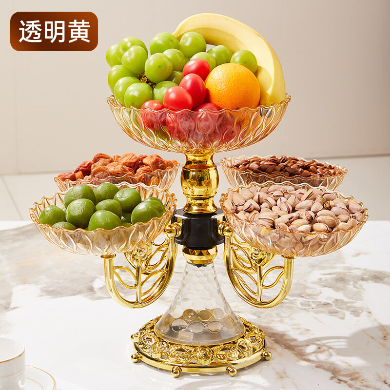 Европейская хрустальная фруктовница, пластиковый прозрачный многоярусный поднос для дома, элитный поднос для конфет для журнального столика в гостиной.